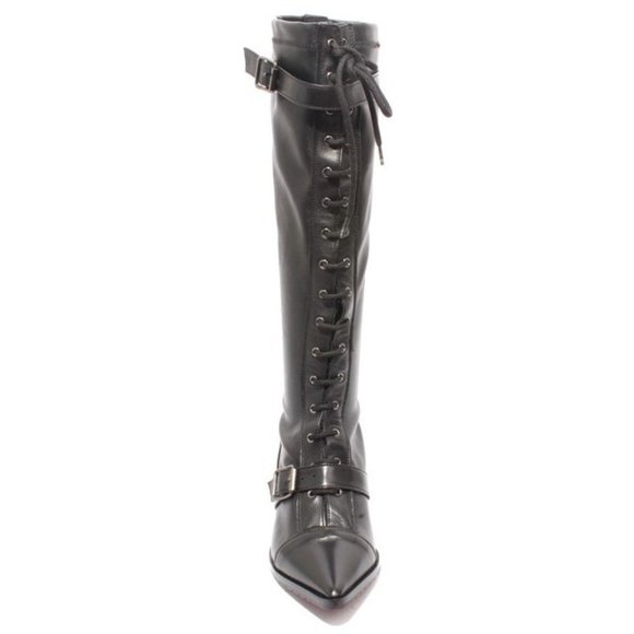 Isabelle | Shoes | Isabelle 49m Black Leather Stretch Pointy Knee High ...